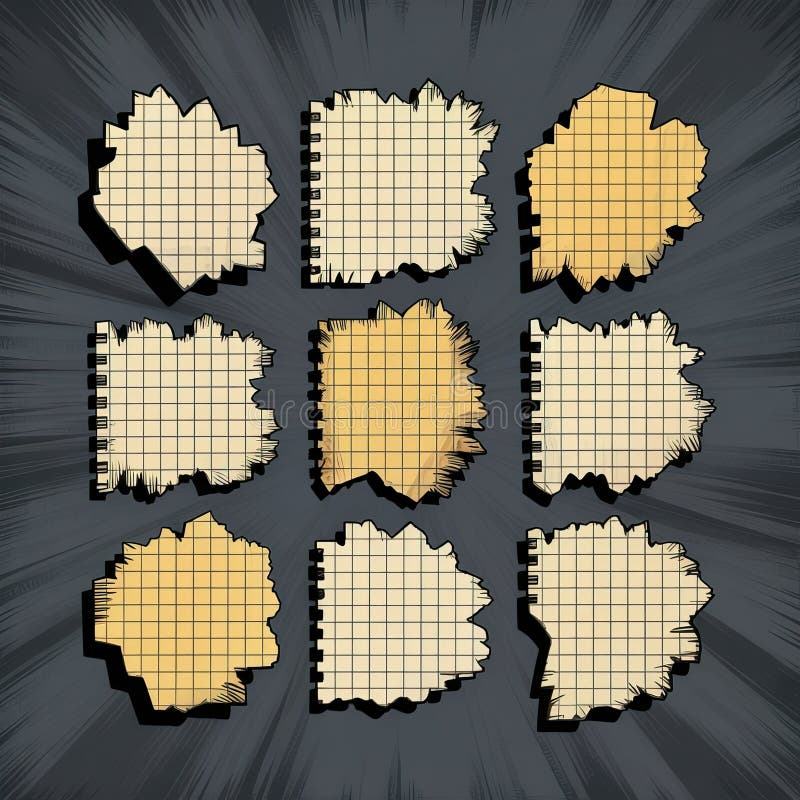 Torn Yellow Paper Grid Notes on Comic Strip Background Grunge Style ...