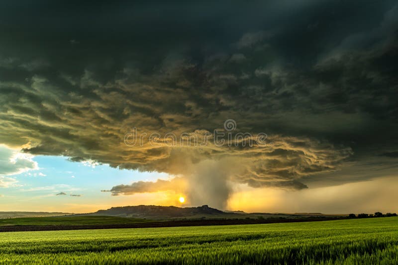 Tornadic Cell Over Grassy Field Stock Image - Image of raining ...