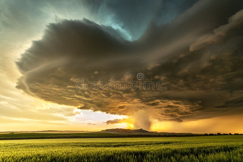 Tornadic Cell Over Grassy Field Stock Image - Image of rain, raining ...