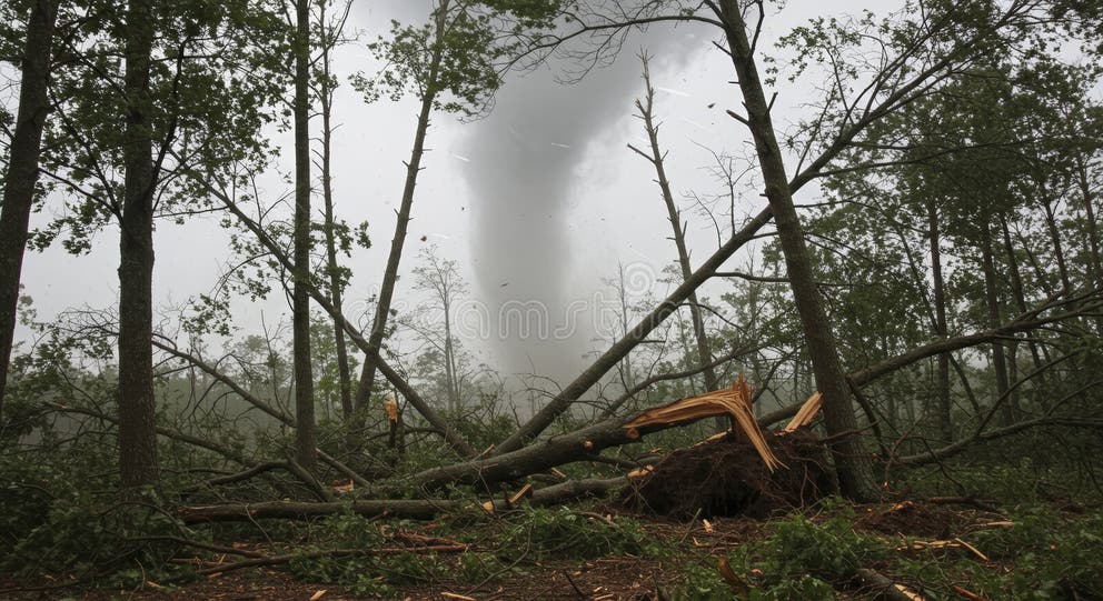 Tornado Damage through the Trees Aftermath of Severe Weather Event Stock Illustration ...