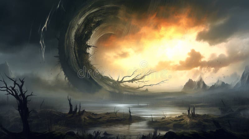 Tornado. Digital Art. Massive Tornado, Cyclone on Land with Huge Clouds ...