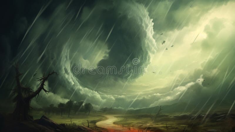 Tornado. Digital Art. Massive Tornado, Cyclone on Land with Huge Clouds ...