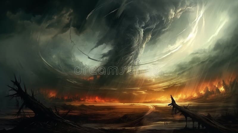 Tornado. Digital Art. Massive Tornado, Cyclone on Land with Huge Clouds ...