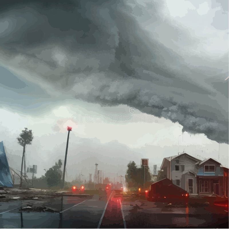 Tornado Disaster. Natural Disaster with Hurricane. Power Twisted Storm ...