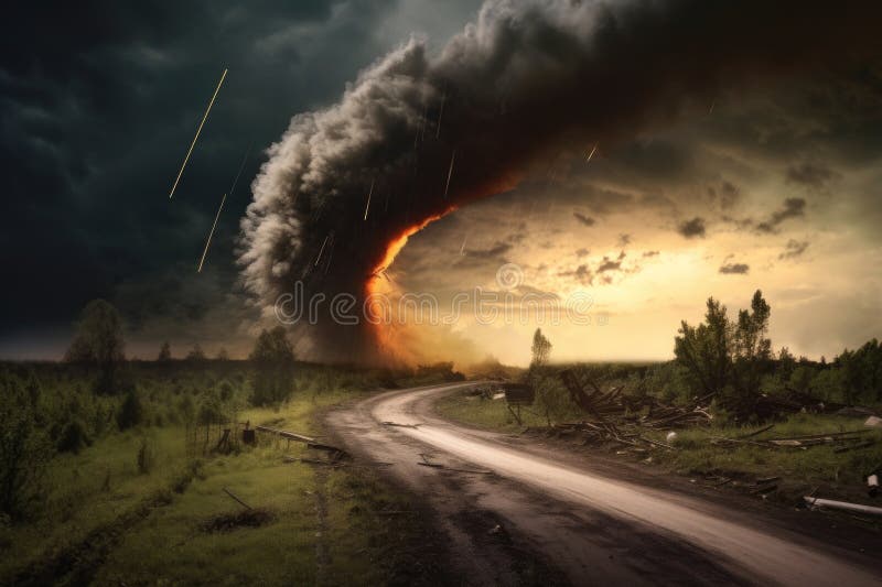 Tornado Dissipating and Leaving a Trail of Destruction Stock Photo ...