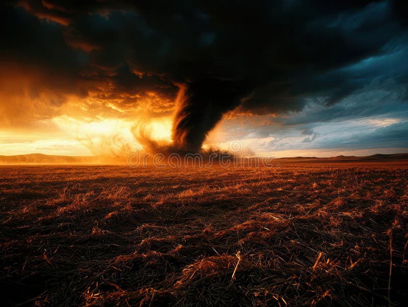 Tornado Forming in an Open Field, Violent Weather, Swirling Wind and ...