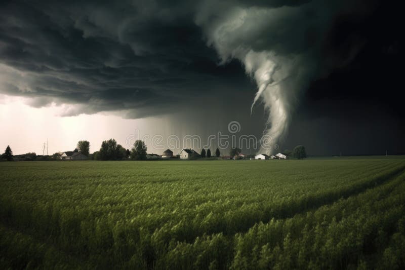 Tornado Forming Over Open Field with Dark Clouds Stock Illustration ...