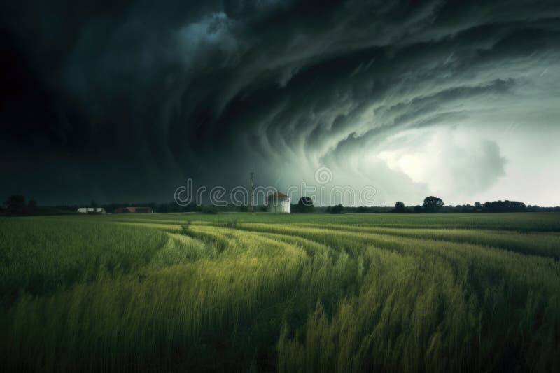 Tornado Forming Over Open Field with Dark Clouds Stock Illustration ...