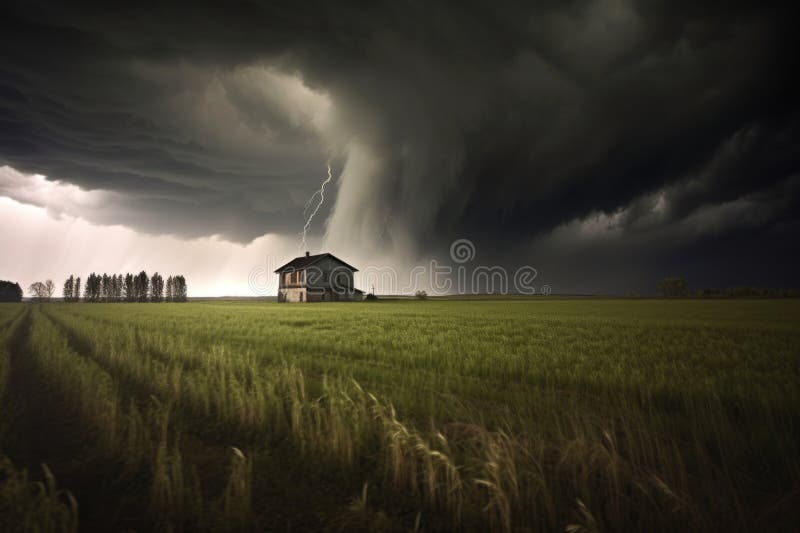 Tornado Forming Over Open Field with Dark Clouds Stock Photo - Image of ...