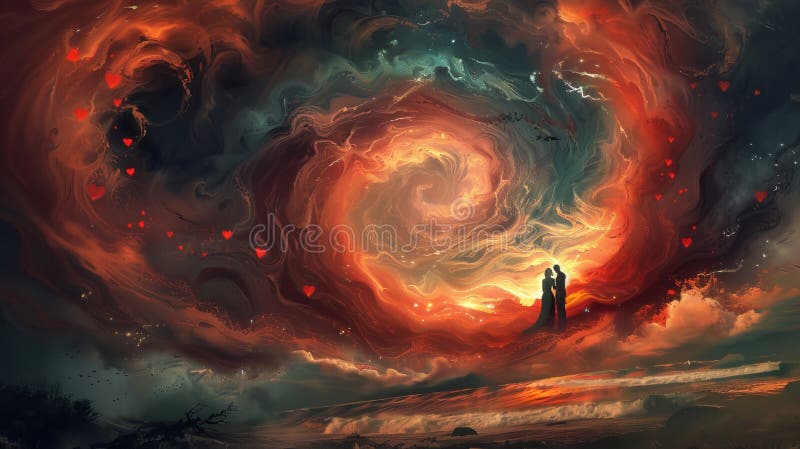 A Tornado of Hearts Envelops Two Passionate Lovers, Depicting the Chaos ...