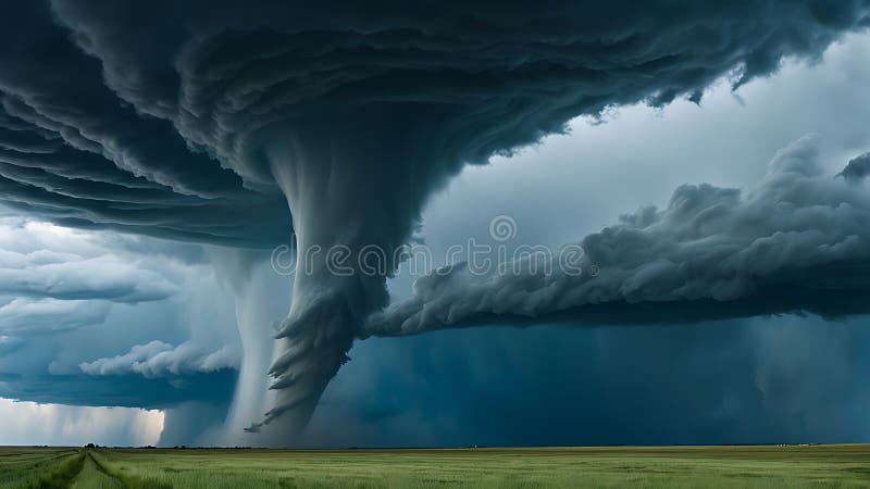 Tornado, Huge Funnel Over the Field. Concept of Environmental ...