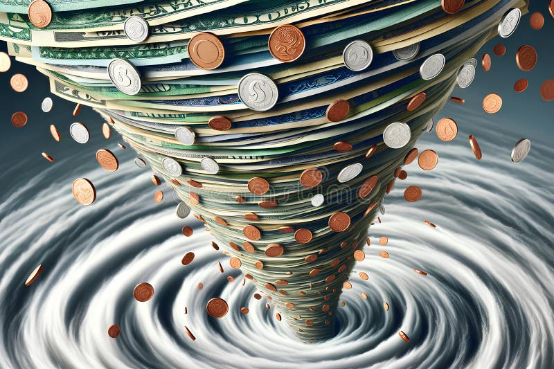 A Tornado Made of Banknotes and Coins Stock Illustration - Illustration ...