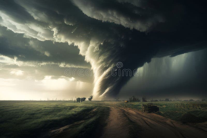 A Tornado in a Rural Landscape. Twin Tornadoes Stock Illustration ...