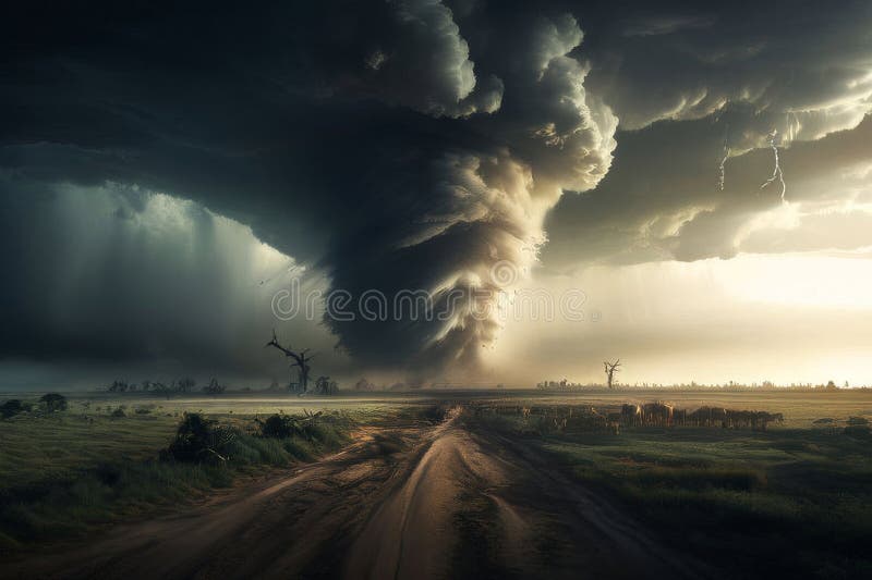 A Tornado in a Rural Landscape. Twin Tornadoes Stock Illustration ... A Tornado in a Rural Landscape. Twin Tornadoes Stock Illustration ...