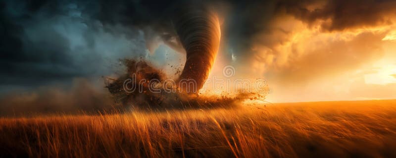 Tornado Spins through Field Under Dramatic Sky Stock Image - Image of ...