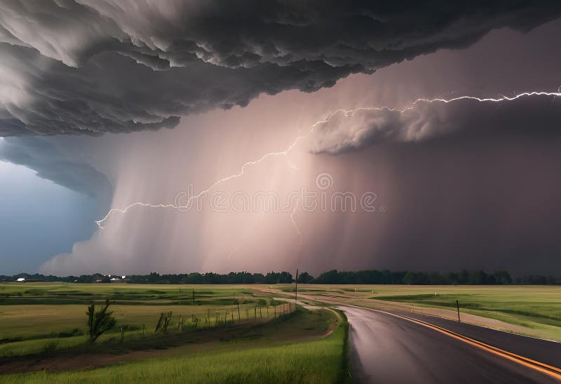 Tornado with Storm Clouds and Lightning Strikes.AI Generated Stock Illustration - Illustration ...