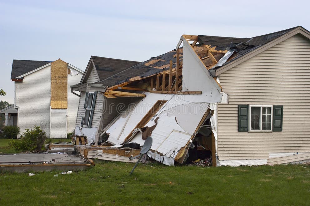 Tornado Storm Damage House Home Destroyed by Wind Stock Photo - Image ...
