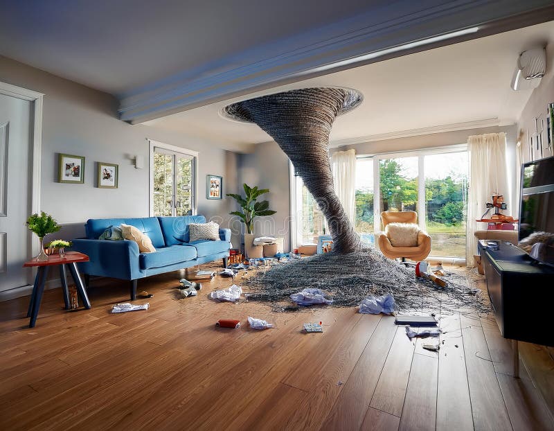 A Tornado Sweeps into a Living Room, Creating Chaos and Scattering ...