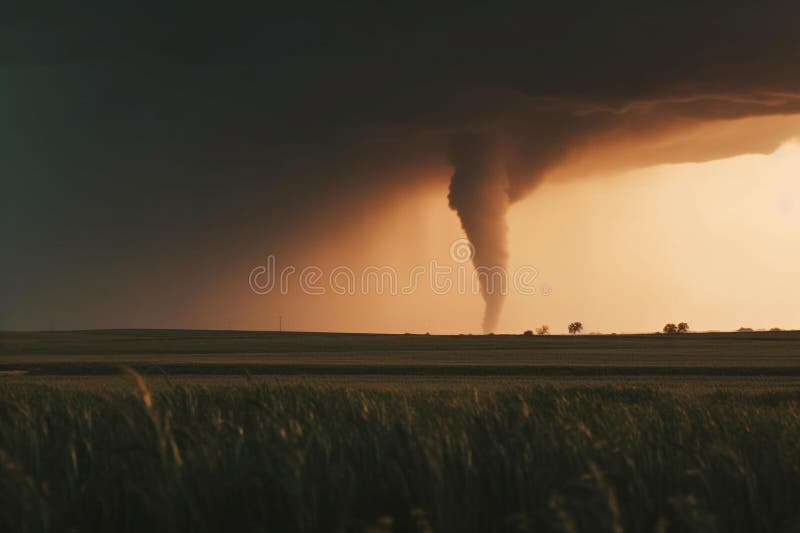 Tornado Touchdown on Open Field Stock Illustration - Illustration of ...