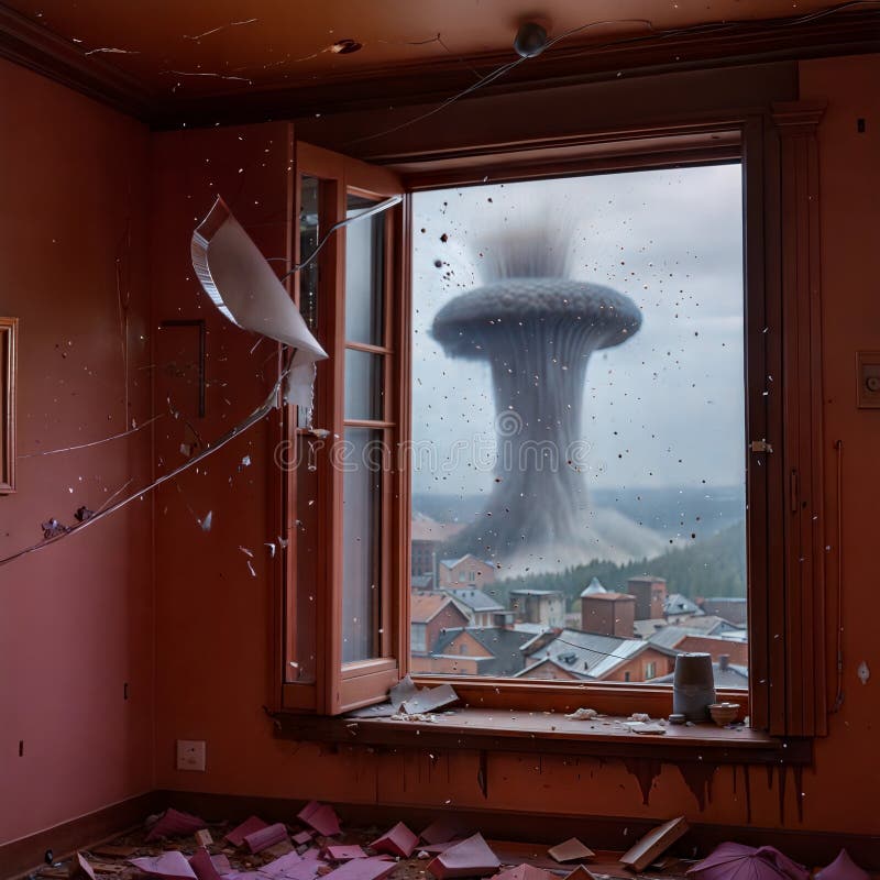 Tornado Visible from Inside the Room. Stock Image - Image of aftermath ...