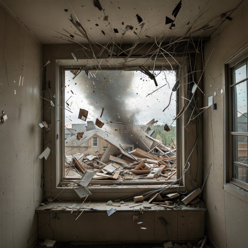 Tornado Visible from Inside the Room. Stock Image - Image of aftermath ...