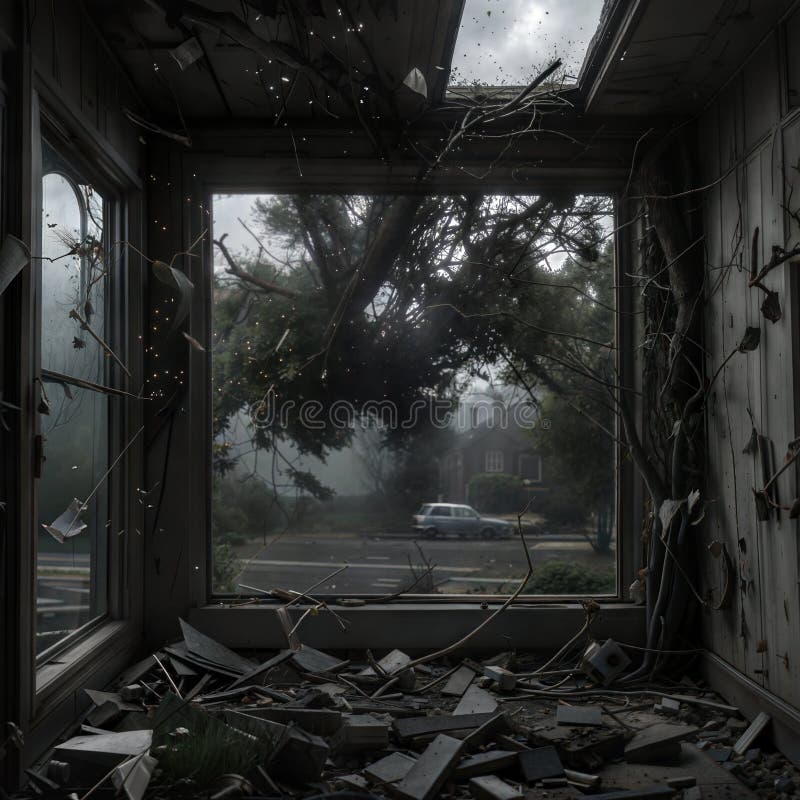 Tornado Visible from Inside the Room. Stock Photo - Image of impact ...