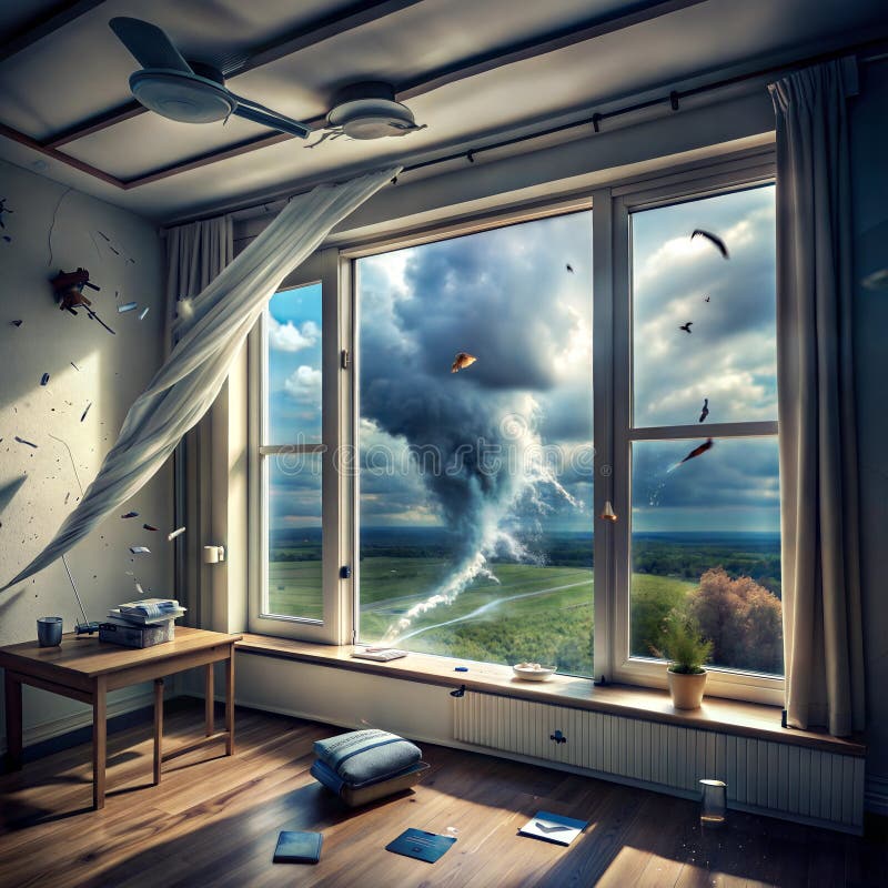 Tornado Visible from Inside the Room. Stock Photo - Image of building ...