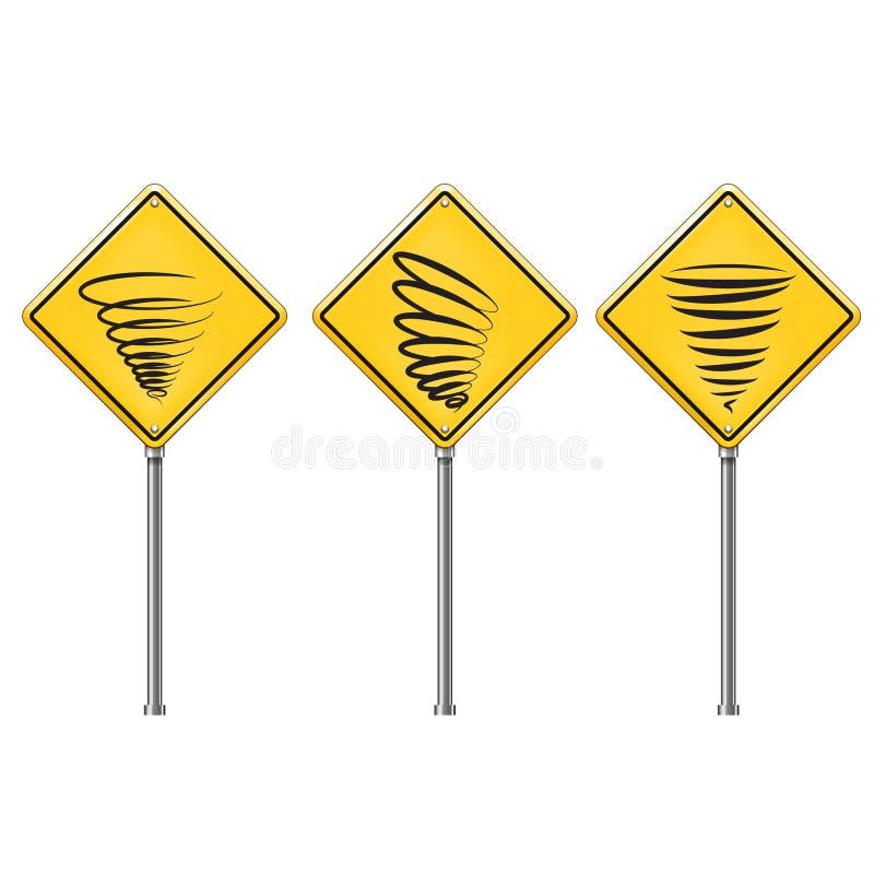 Tornado Warning Signs Set Hazardous Storm Alert Icons Vector Stock ...