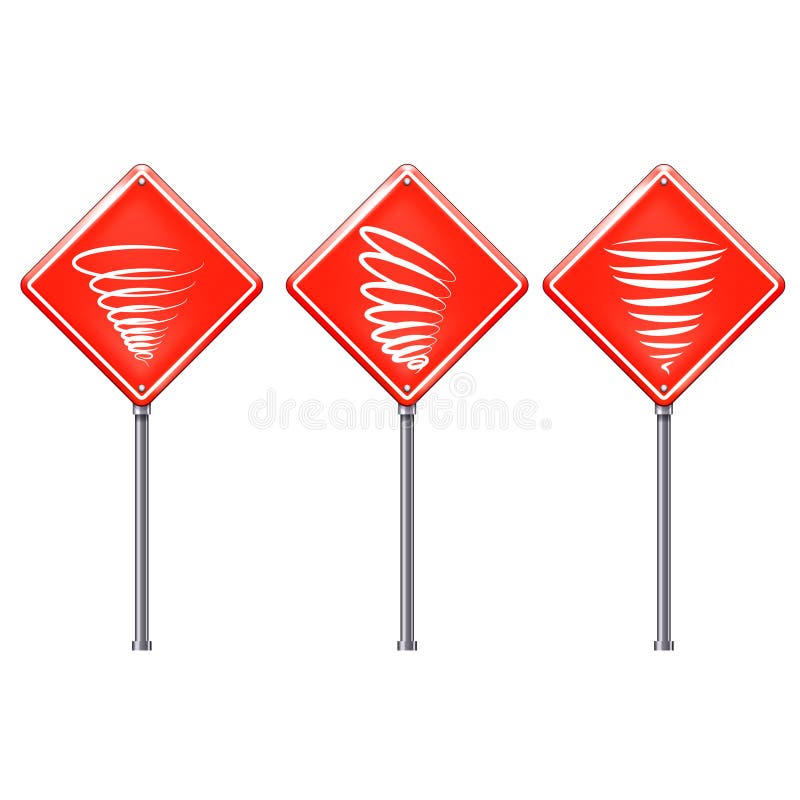 Tornado Warning Signs Set Hazardous Storm Alert Icons Vector Stock ...