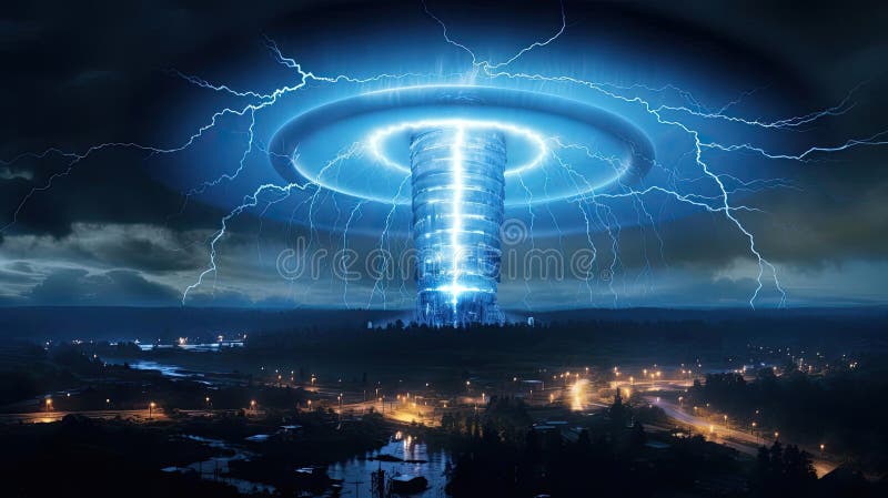 Tornado of the Future with Lightning Stock Illustration - Illustration ...