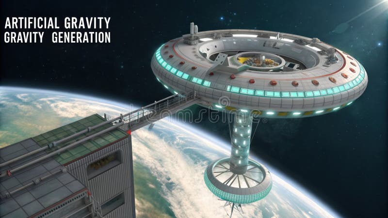 Toroidal Space Station Generating Artificial Gravity, Orbiting Planet ...