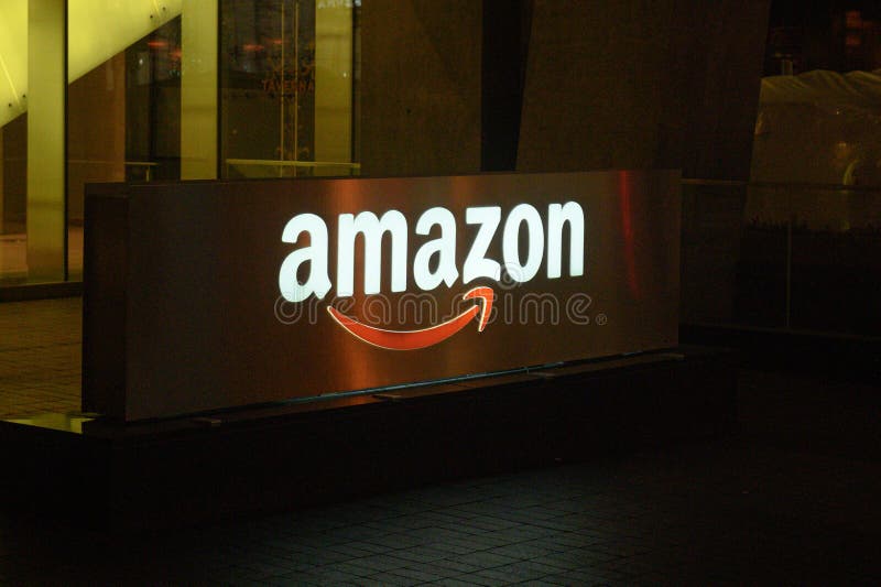 Amazon head office sign editorial photo. Image of logotype - 375463386