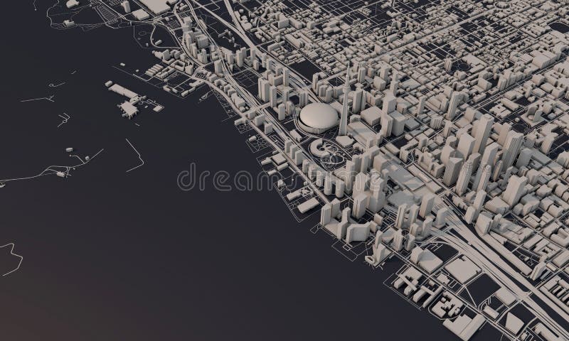 Toronto, Canada City Map 3D Rendering. Aerial Satellite View Stock ...