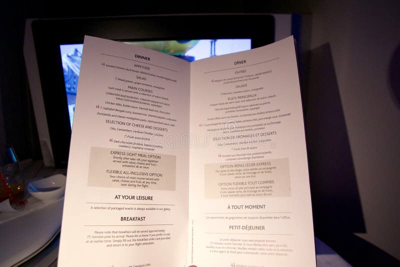 TORONTO, CANADA - JAN 28th, 2017: Air Canada Business Class in-flight ...