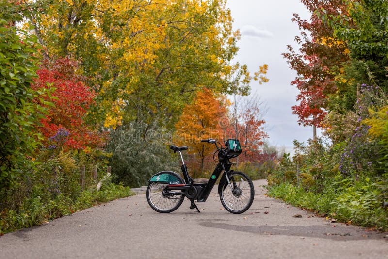 An E-bike from the Toronto Bike Share System in a Park with Colorful ...