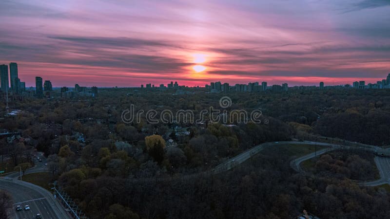 Toronto City with Pink Sunset from Don Valley Stock Photo - Image of ...