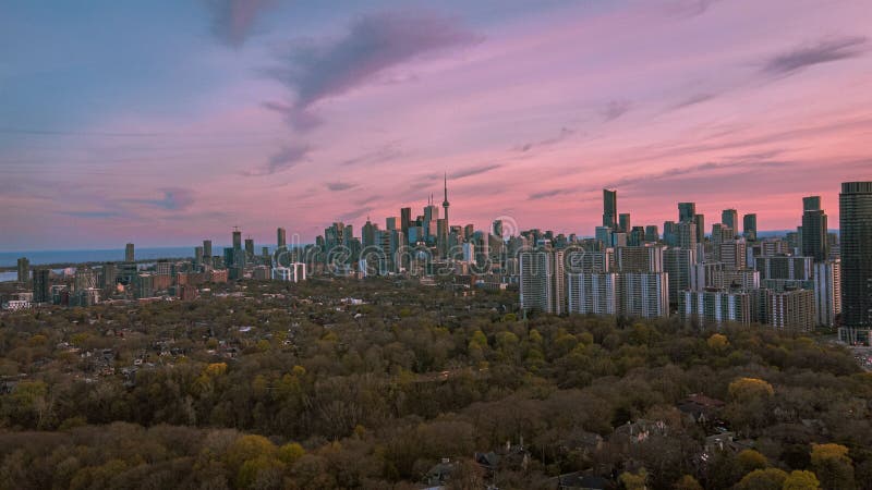 Toronto City with Pink Sunset from Don Valley Stock Image - Image of ...