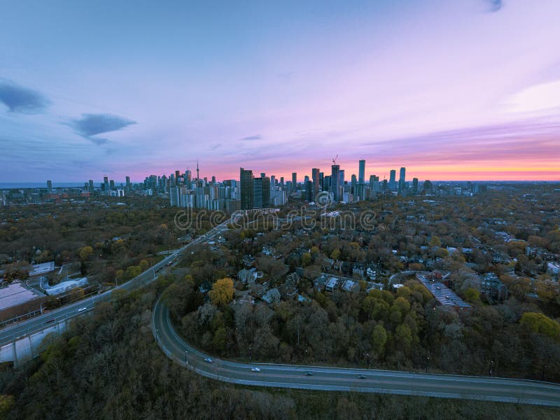 Toronto City with Pink Sunset from Don Valley Stock Photo - Image of ...