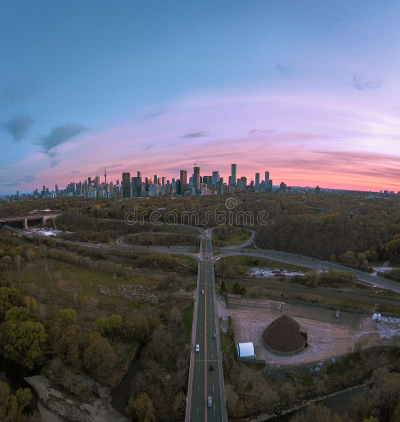 Toronto City with Pink Sunset from Don Valley Stock Image - Image of ...