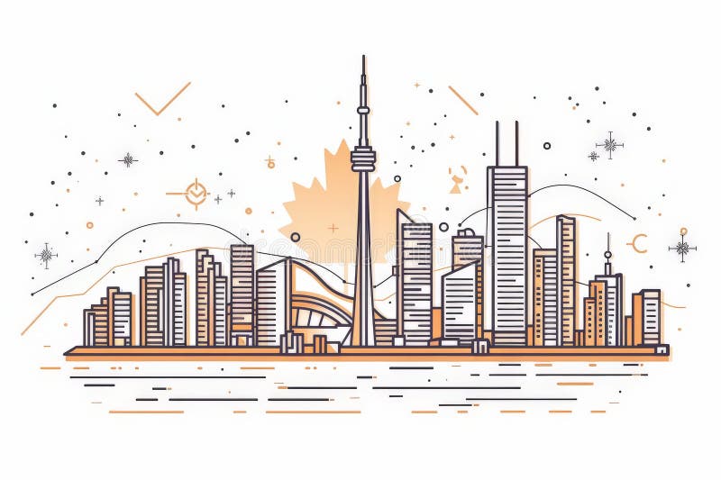 Toronto City Skyline Editable Outline Illustration on White Background ...