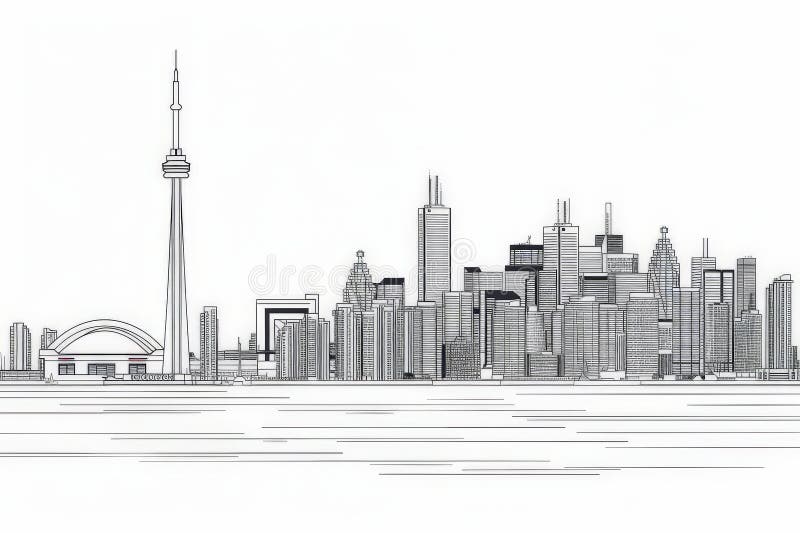 Toronto City Skyline Editable Outline Illustration on White Background ...
