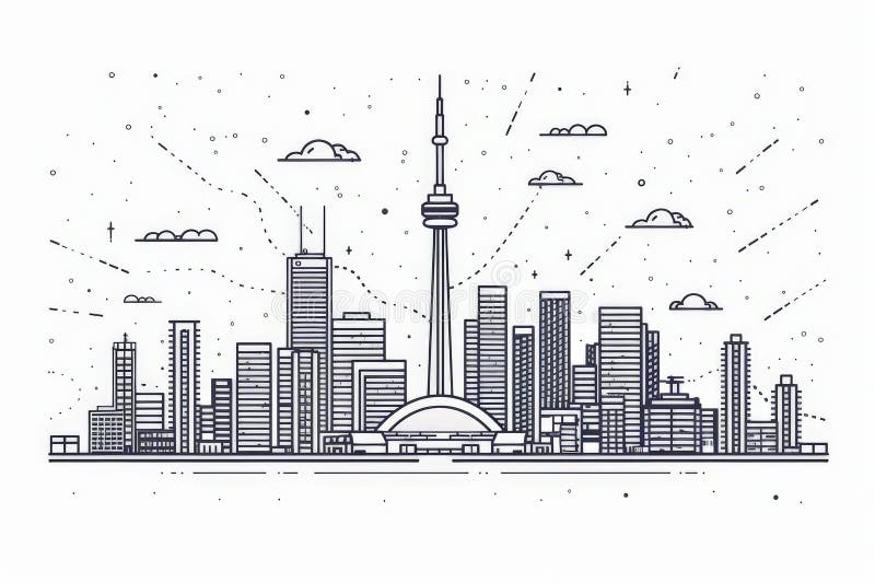 Toronto City Skyline Editable Outline Illustration on White Background ...