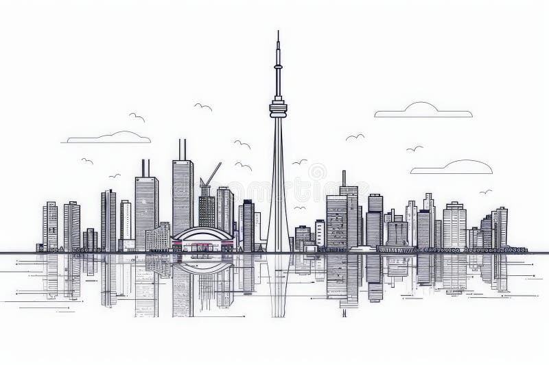 Toronto City Skyline Editable Outline Illustration on White Background ...