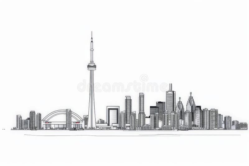 Toronto City Skyline Editable Outline Illustration on White Background ...