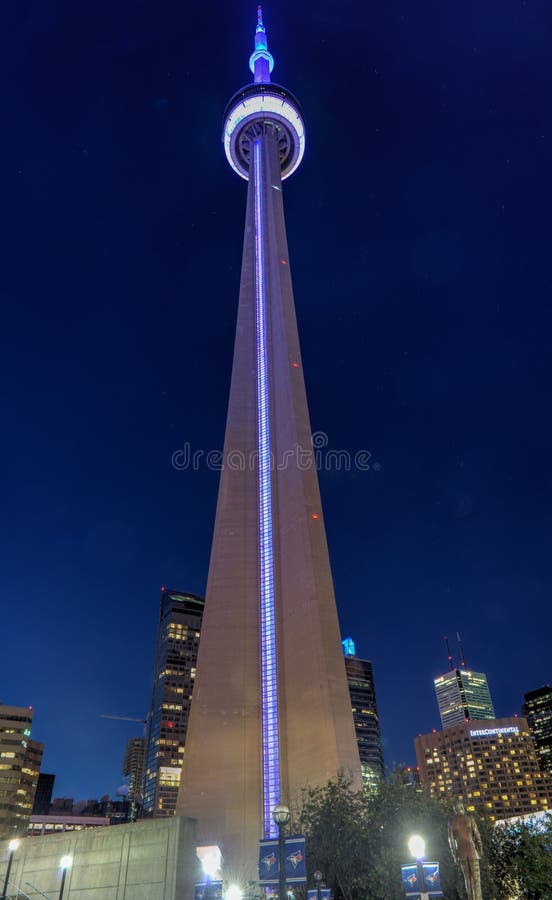 Toronto CN Tower at Night editorial stock photo. Image of america ...