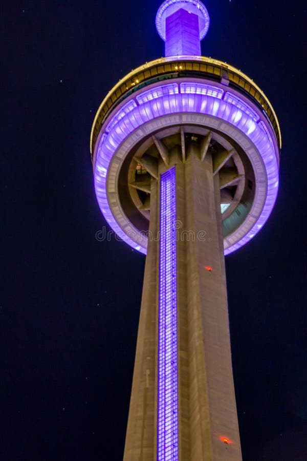 Toronto CN Tower at Night. Close Up of Observation Deck Editorial ...