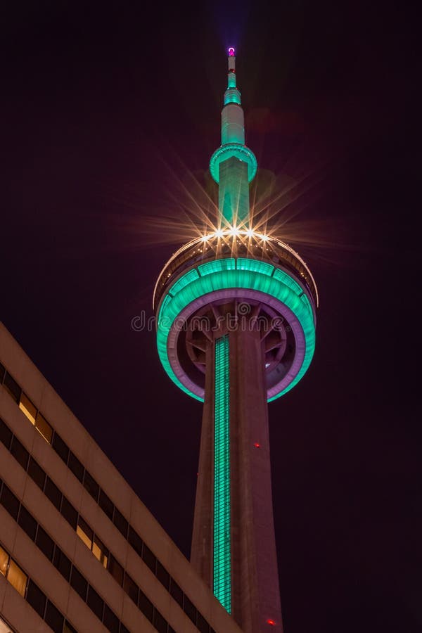 Toronto Canada CN Tower at Night. Close Up of the Top. Editorial Photo ...