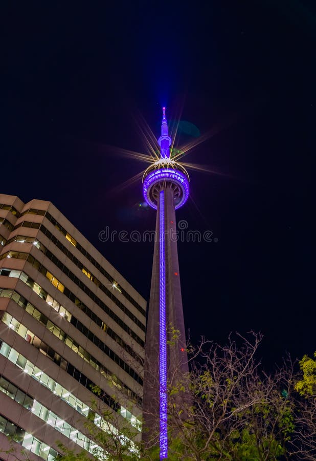 Toronto CN Tower at night. editorial photography. Image of structures ...