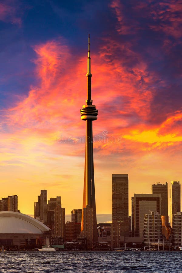 Toronto and CN Tower at Sunset, Canada Stock Photo - Image of light ...