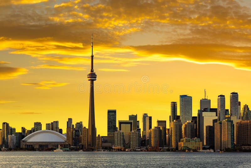 Toronto and CN Tower at Sunset Stock Photo - Image of cityline, city ...